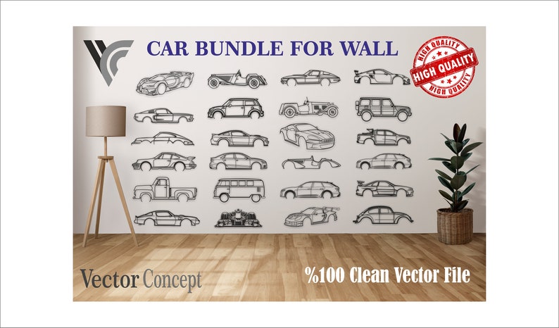 Car Bundle Wall Art Decor Vector File for Cnc Machine and Cricut . File ...