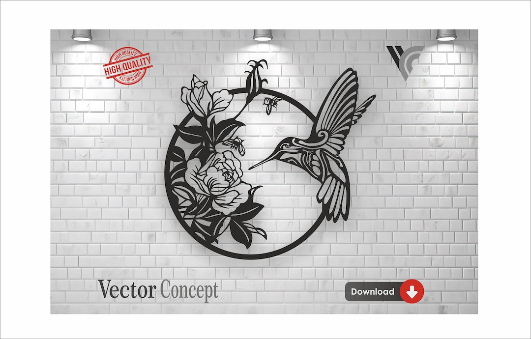 Hummingbird on Flower Vector Wall Art Suitable for CNC Cutting and ...