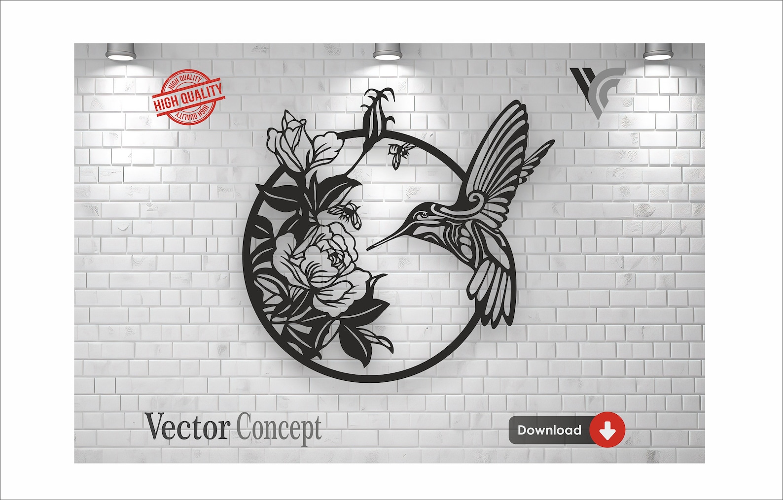 Hummingbird on Flower Vector Wall Art Suitable for CNC Cutting and ...