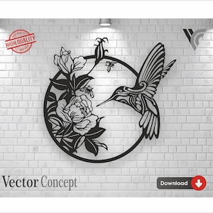 Hummingbird on Flower Vector Wall Art Suitable for CNC Cutting and ...