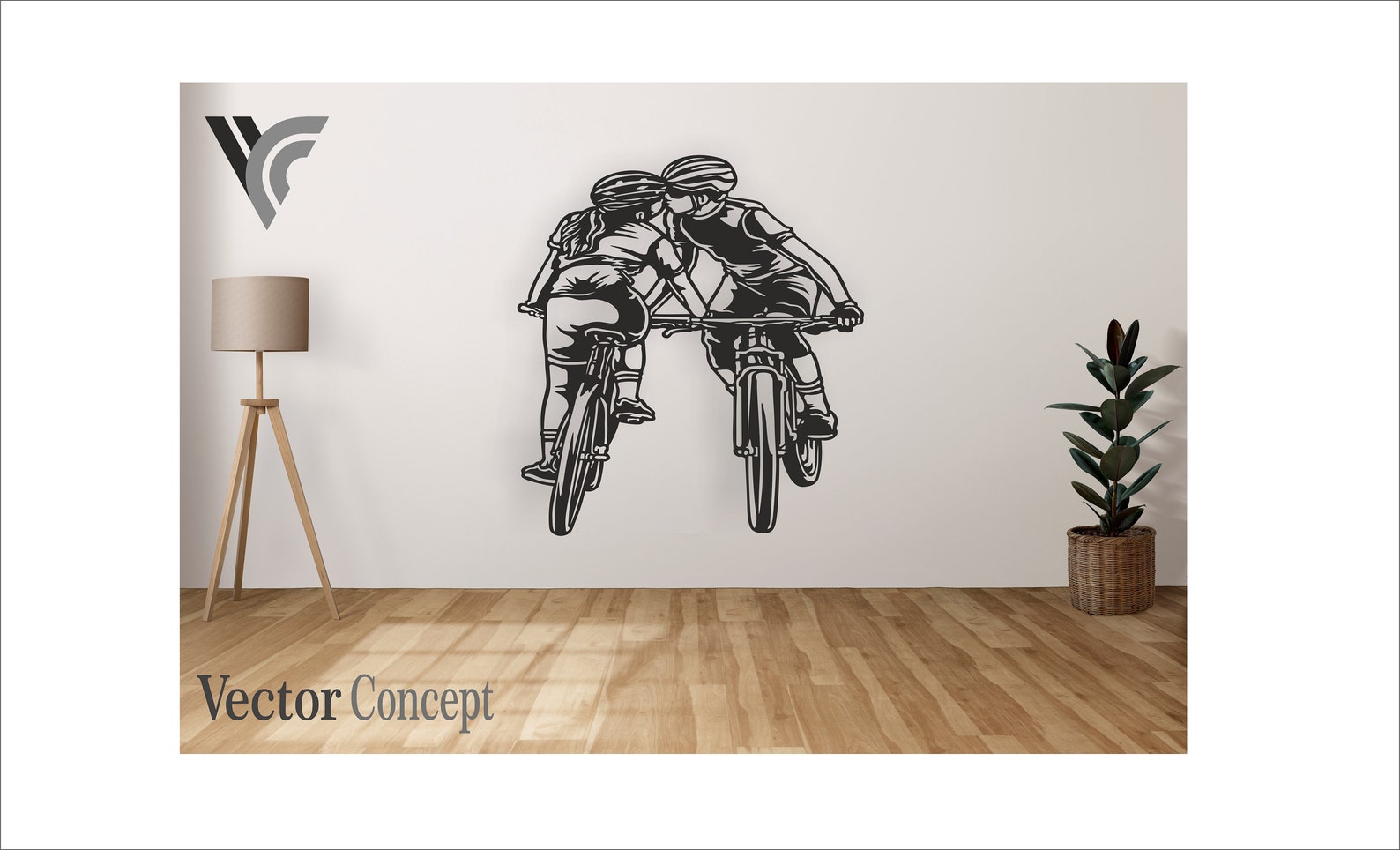 Kissing Bicycle Couple Wall Art Decor Vector File for Cnc Machine and ...