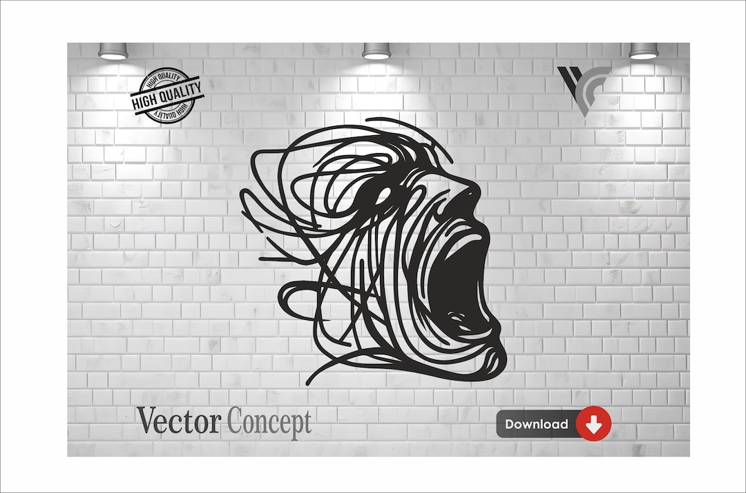 Screaming Face Line Art | Abstract Emotional Face Vector | Svg Dxf Dwg ...