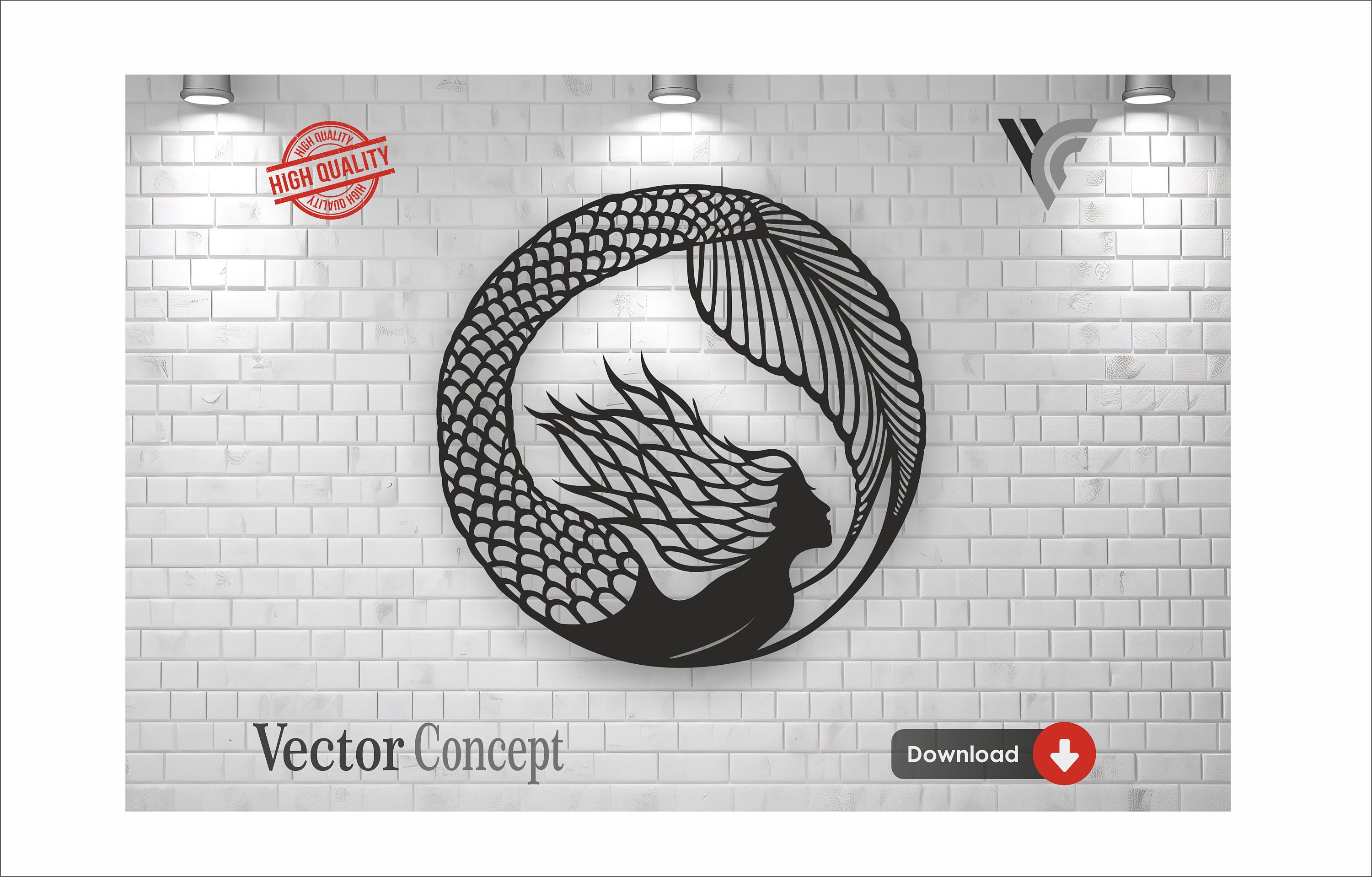 Mermaid Wall Art Decor Vector File for Cnc Machine and Cricut . File ...