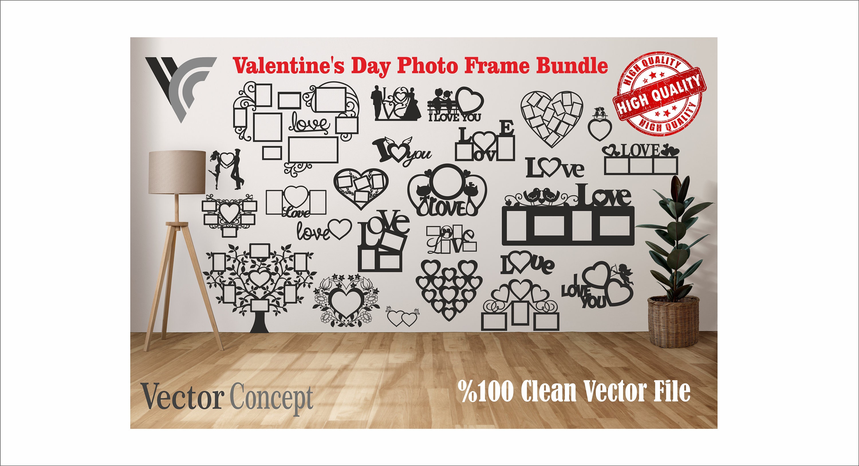 Valentine's Day Photo Frames Bundle Wall Art Decor Vector File for Cnc ...