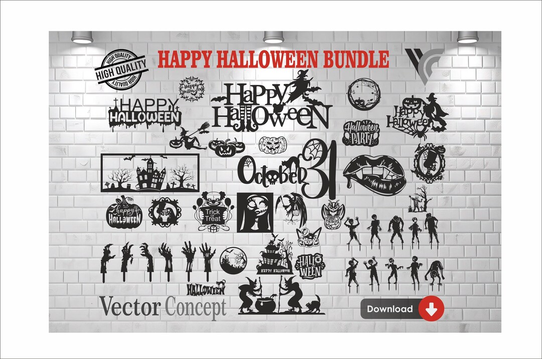 Halloween Vector Cut Files: Witches, Skeletons, Pumpkins (digital ...