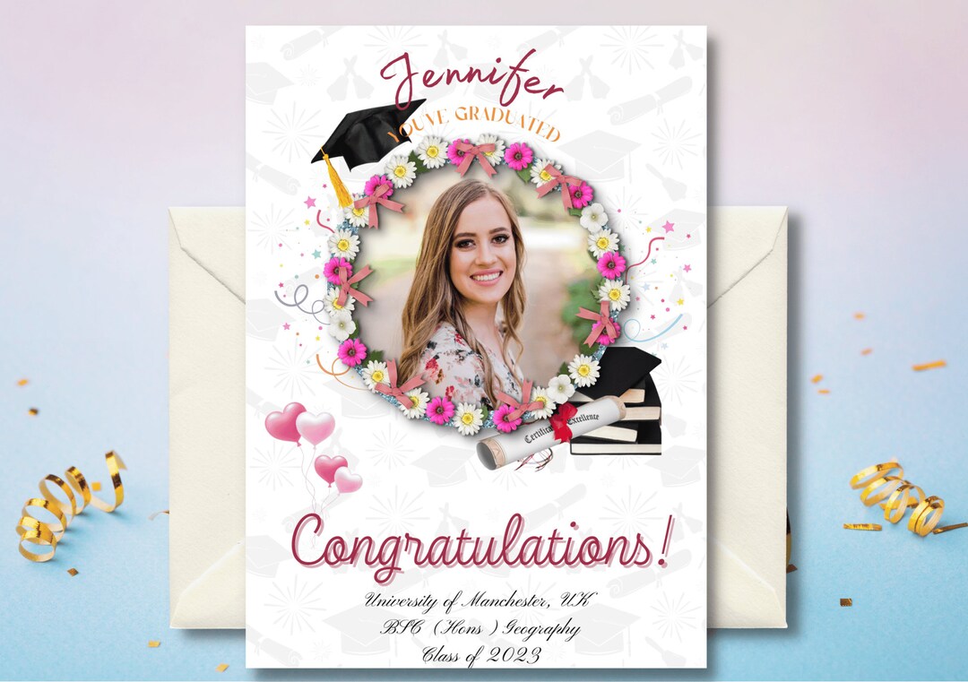 Personalised Graduation Card for Her, Graduation Card With Cap & Scroll ...
