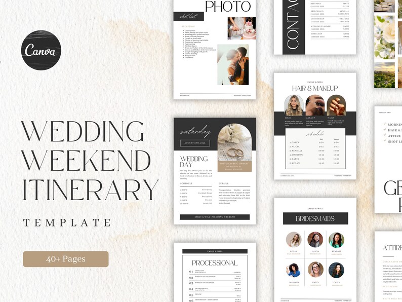 Wedding Itinerary Template Weekend Guide, Canva Wedding Planner Digital ...