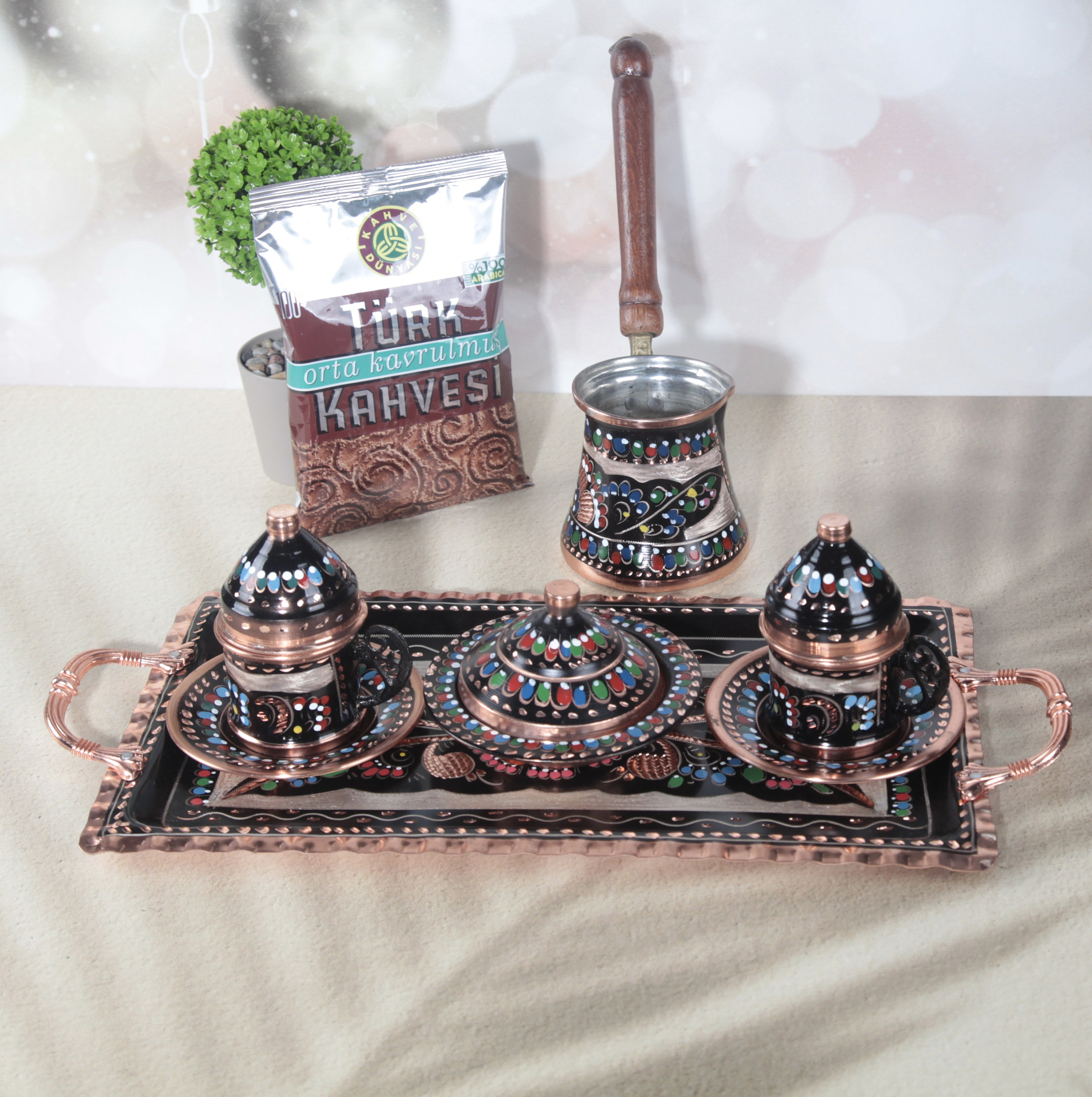 Vintage Turkish Coffee Set of 2,copper Coffee Set,turkish Copper Serving Tray, Turkish Coffee ...