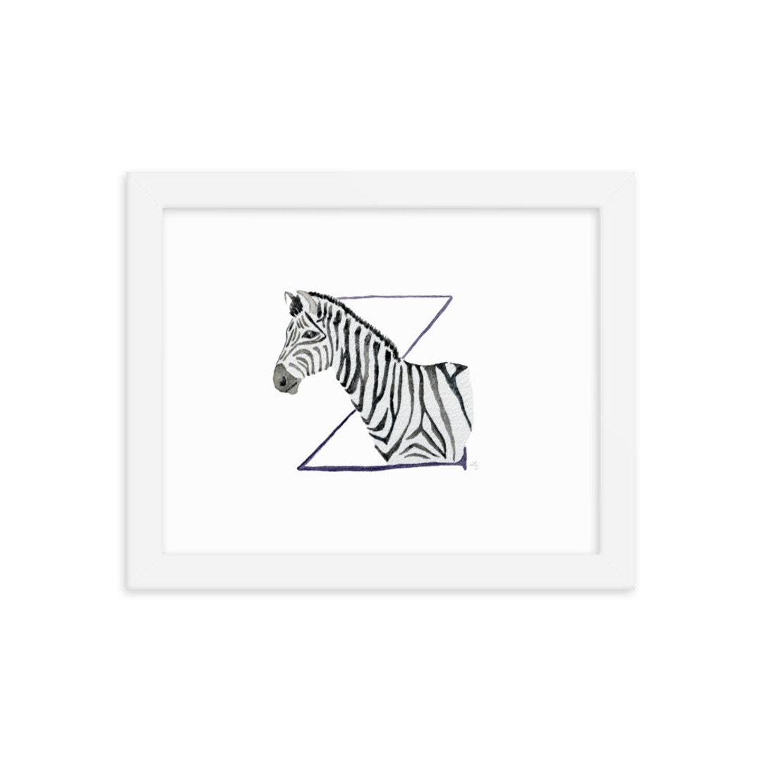 Z is for Zebra Framed Letter Poster, Watercolor Print for Baby Nursery ...