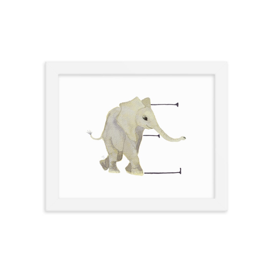 E is for Elephant Framed Letter Poster, Watercolor Print for Baby ...