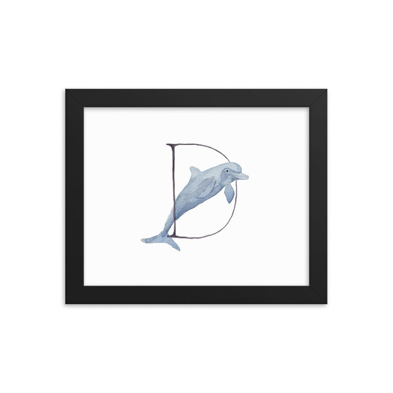 D is for Dolphin Framed Letter Poster, Watercolor Print for Baby ...