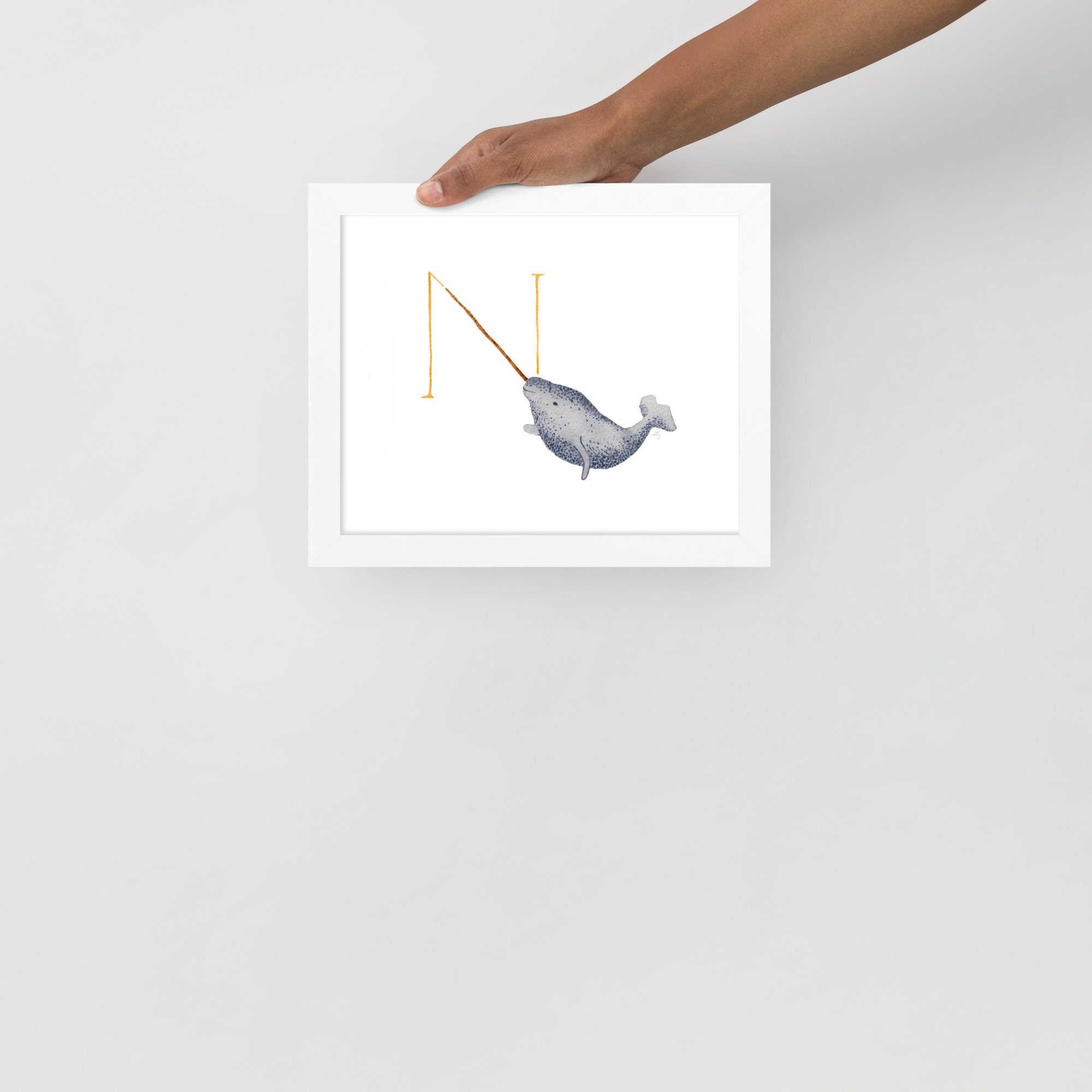 N is for Narwhal Framed Letter Poster, Watercolor Print for Baby ...