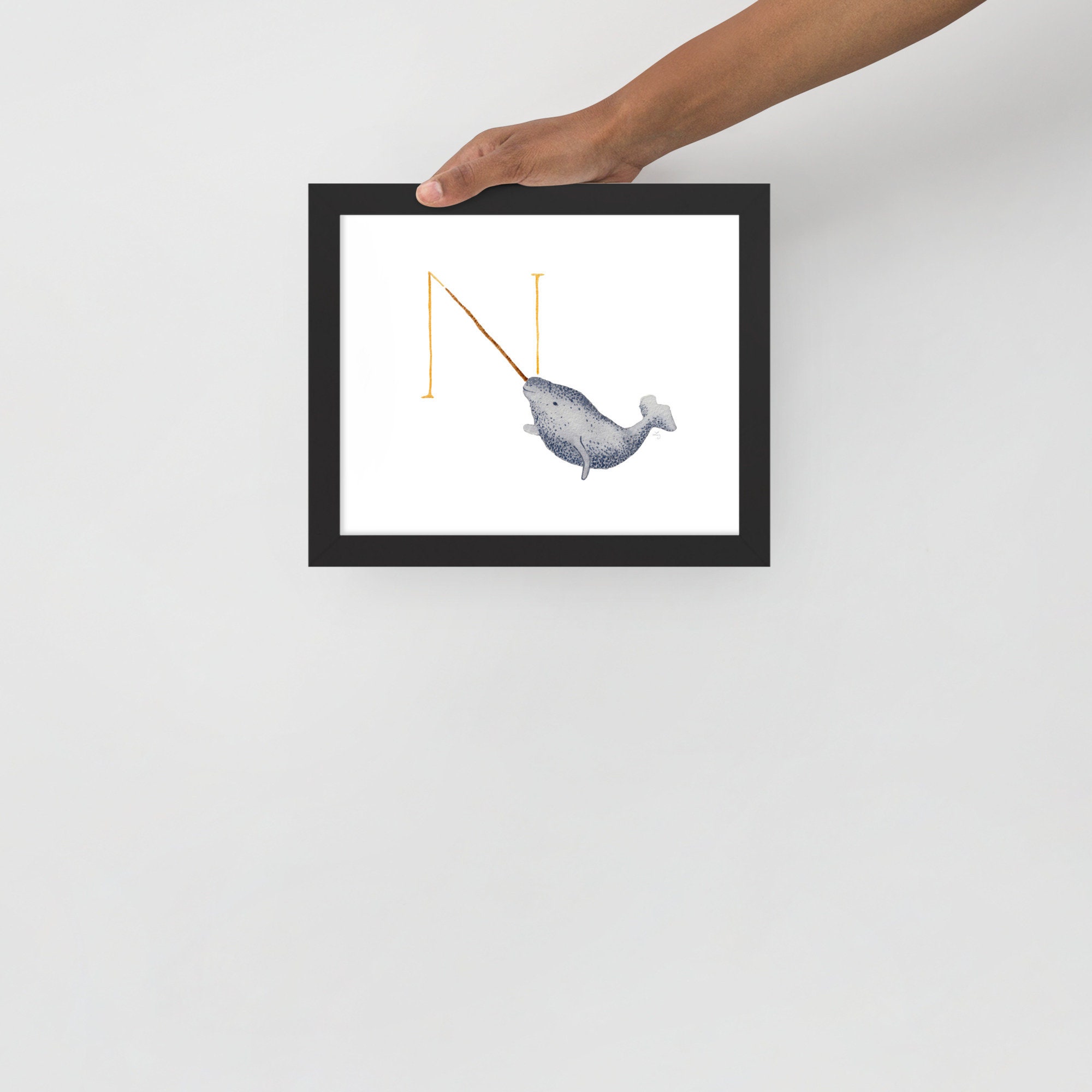 N is for Narwhal Framed Letter Poster, Watercolor Print for Baby ...