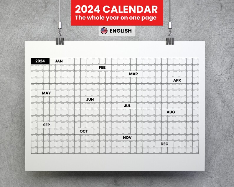 Wall Calendar / Poster Calendar / Year Planner 2024 Digital Download ...