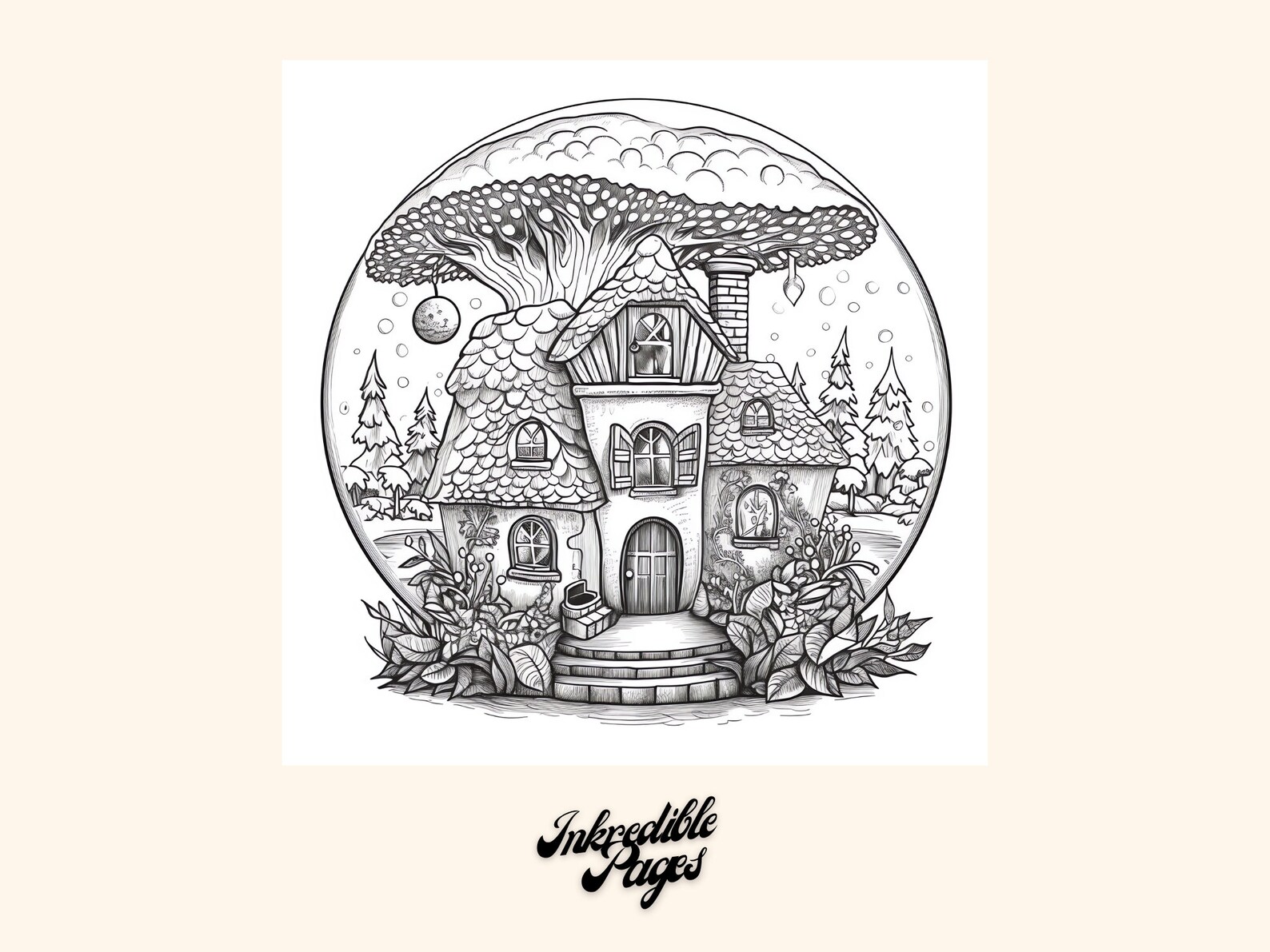 Coloring Pages for Adults Fairy Houses Inside Snowglobes to - Etsy