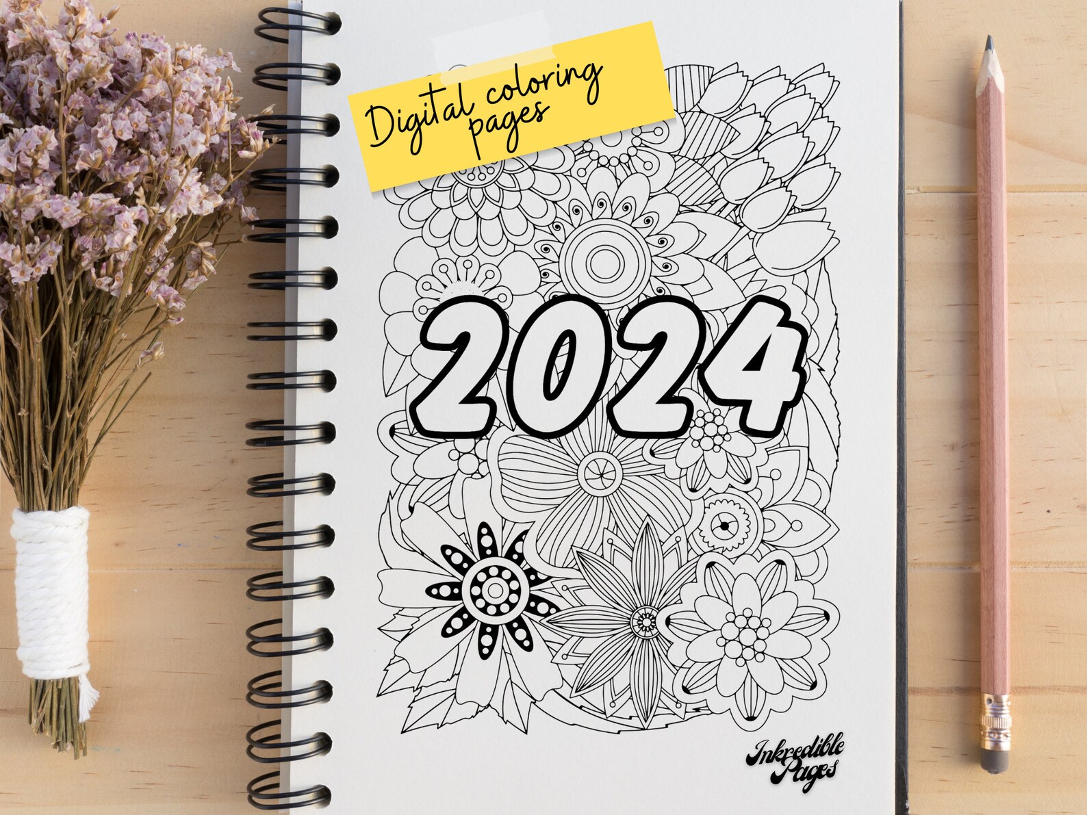 2024 New Year's Floral Zentangle Coloring Book 20 Intricate Designs to ...