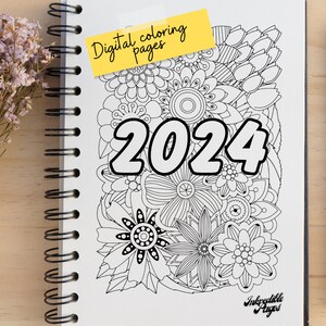 Libro da colorare Zentangle floreale di Capodanno 2024 20 disegni ...