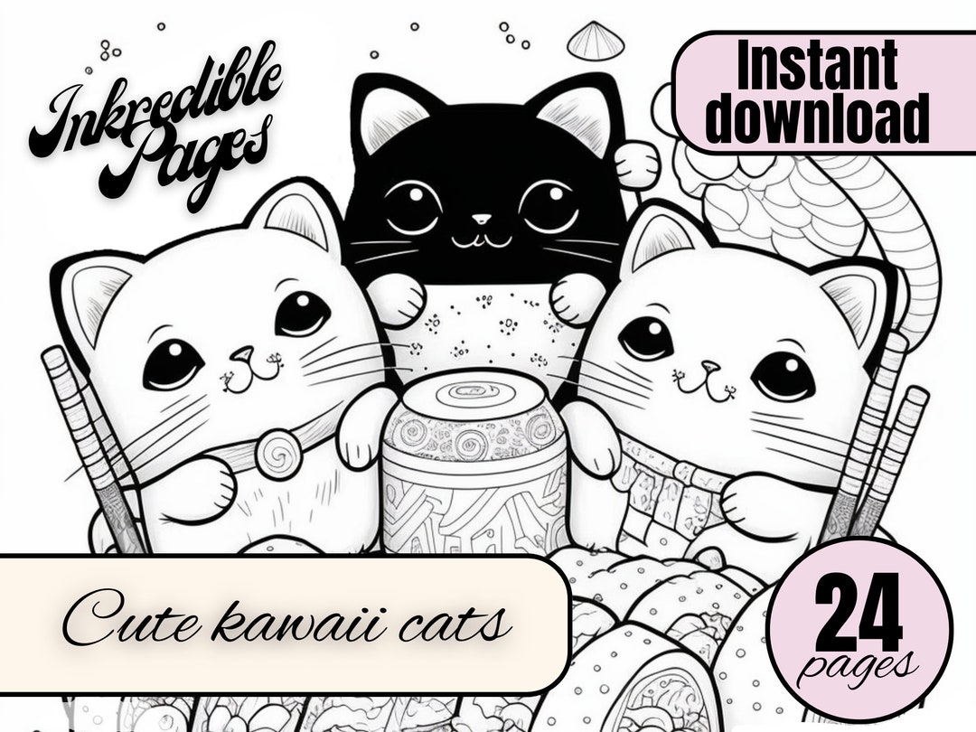 Coloring Pages for Adults Cute Kawaii Cat Lovers to Color Adult ...
