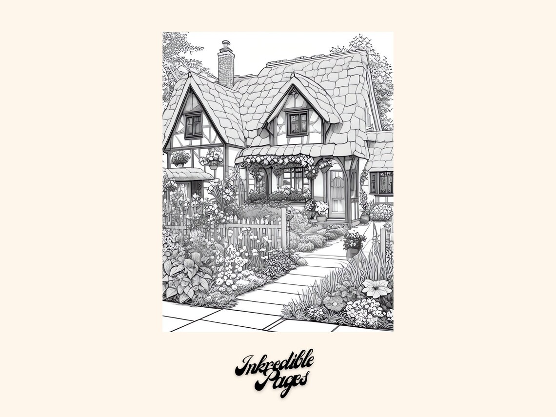 Coloring Pages for Adults Cottage Grayscale to Color Adult Coloring ...