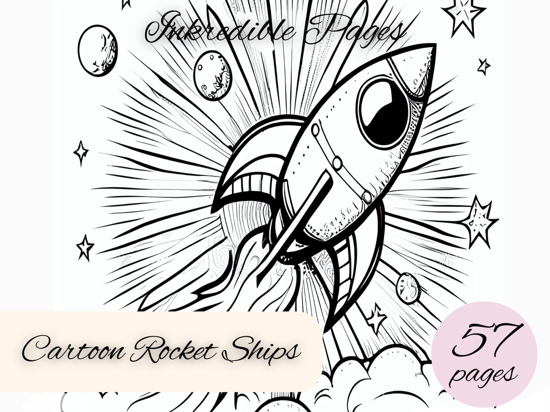 Coloring Page for Adults Cartoon Rocket Ship to Color Coloring Book for ...