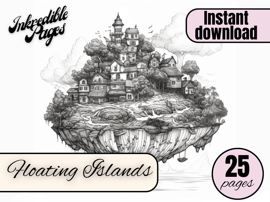 Coloring Pages for Adults Floating Islands to Color Adult Coloring ...