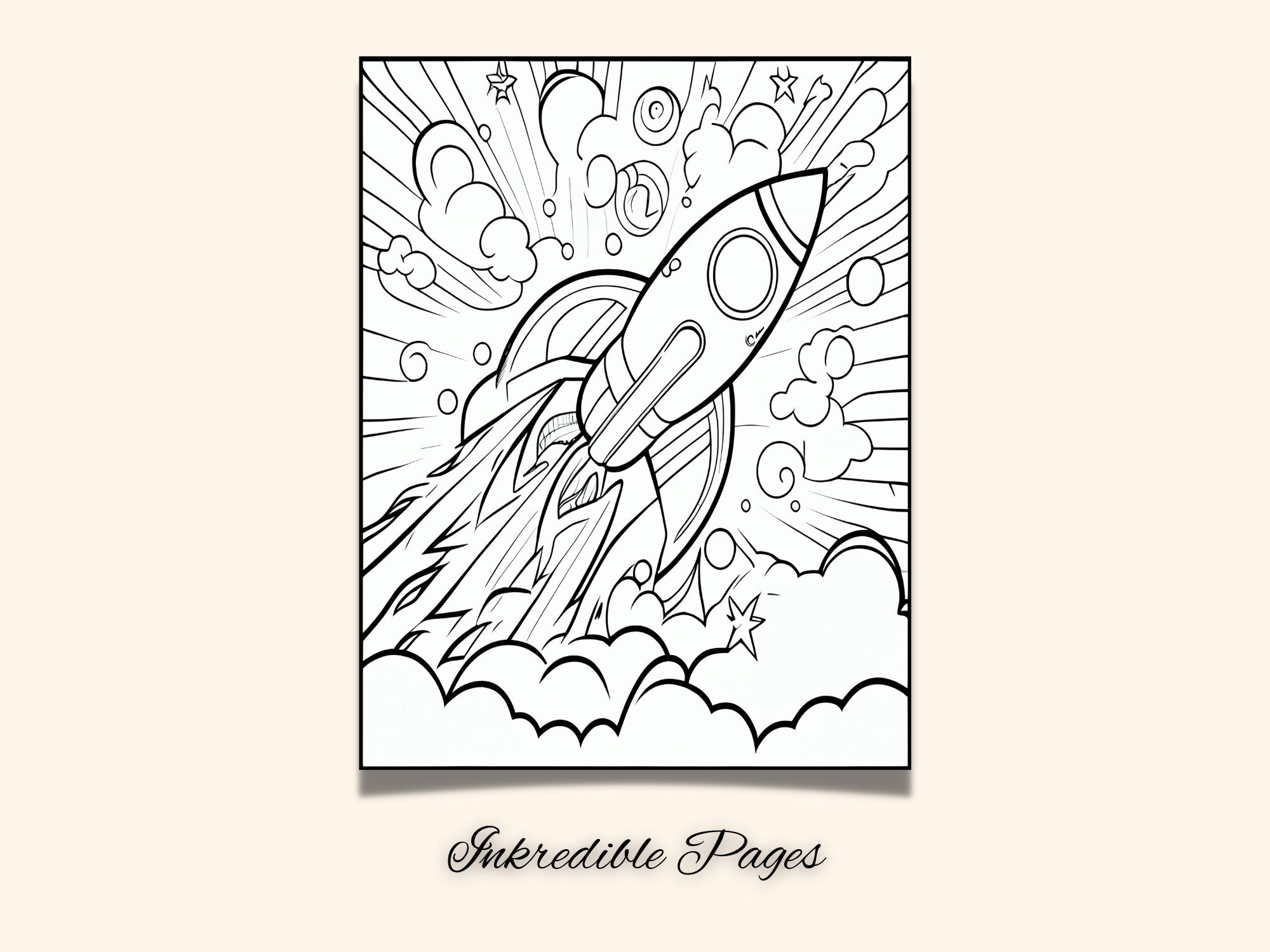 Coloring Page for Adults Cartoon Rocket Ship to Color Coloring Book for ...