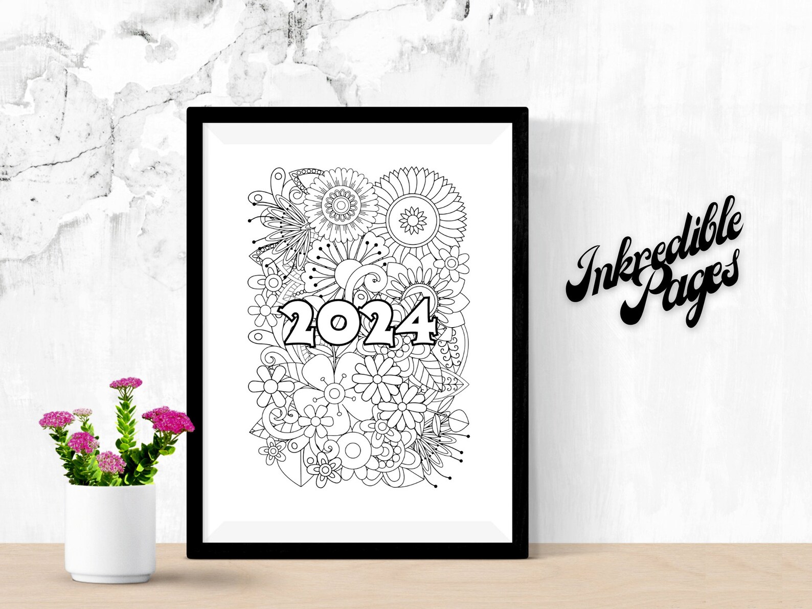 2024 New Year's Floral Zentangle Coloring Book 20 Intricate Designs to ...