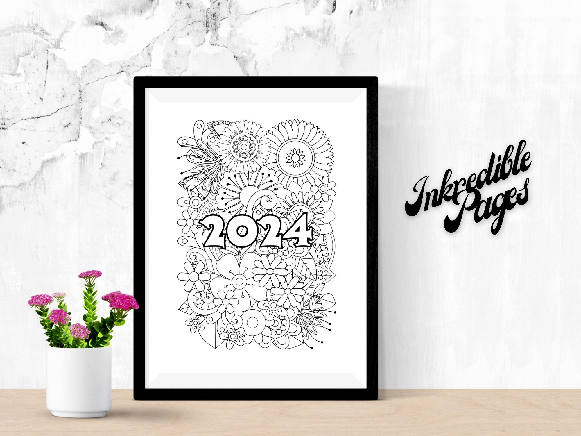 2024 New Year's Floral Zentangle Coloring Book 20 Intricate Designs to ...