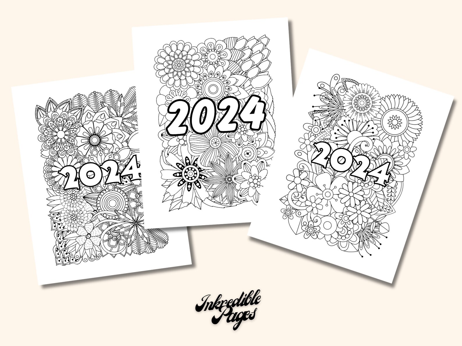 2024 New Year's Floral Zentangle Coloring Book 20 Intricate Designs to ...