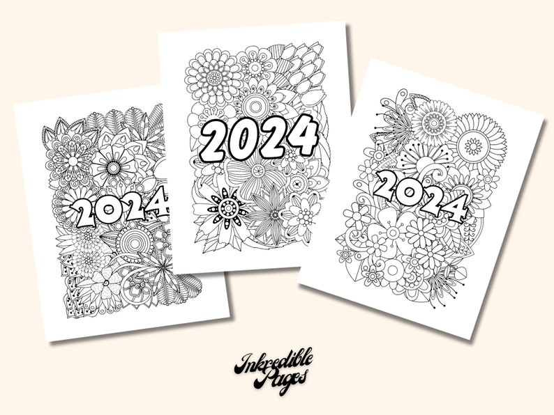 Libro da colorare Zentangle floreale di Capodanno 2024 20 disegni ...