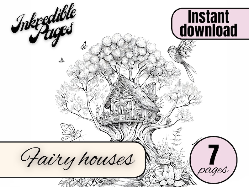 Coloring Pages for Adults Fairy Houses to Color Adult Coloring - Etsy