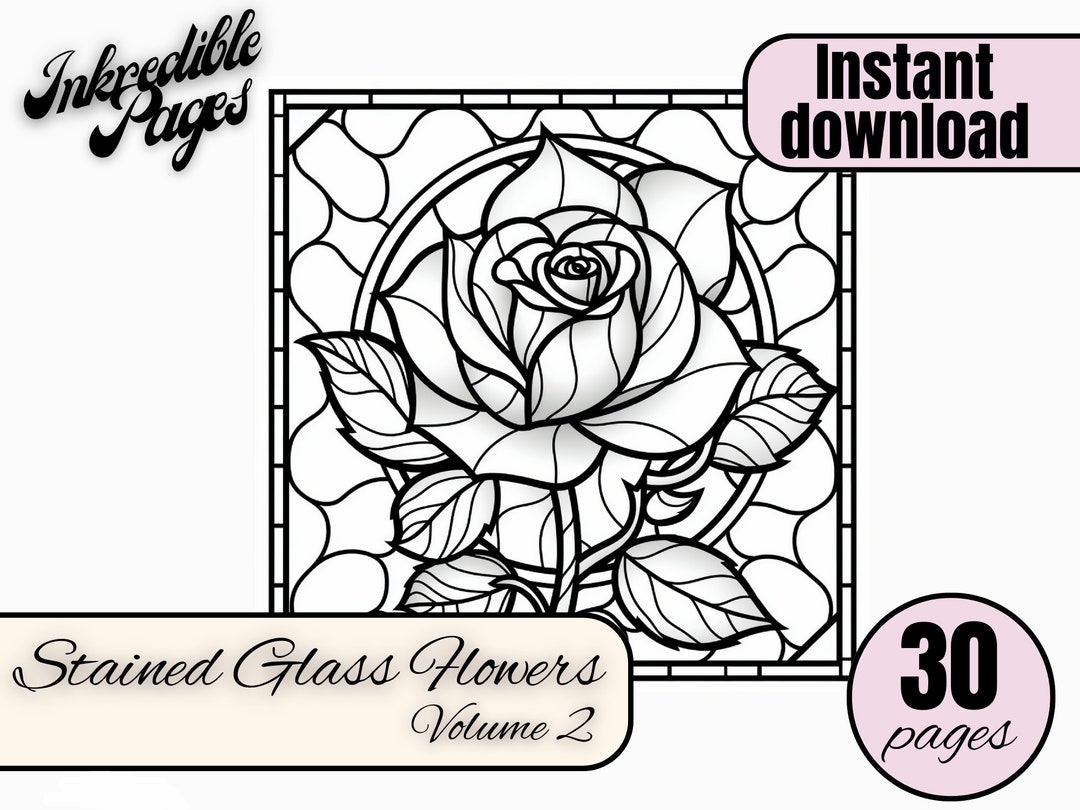 Digital Adult Coloring Book - Stained Glass Flowers Volume 2 ...