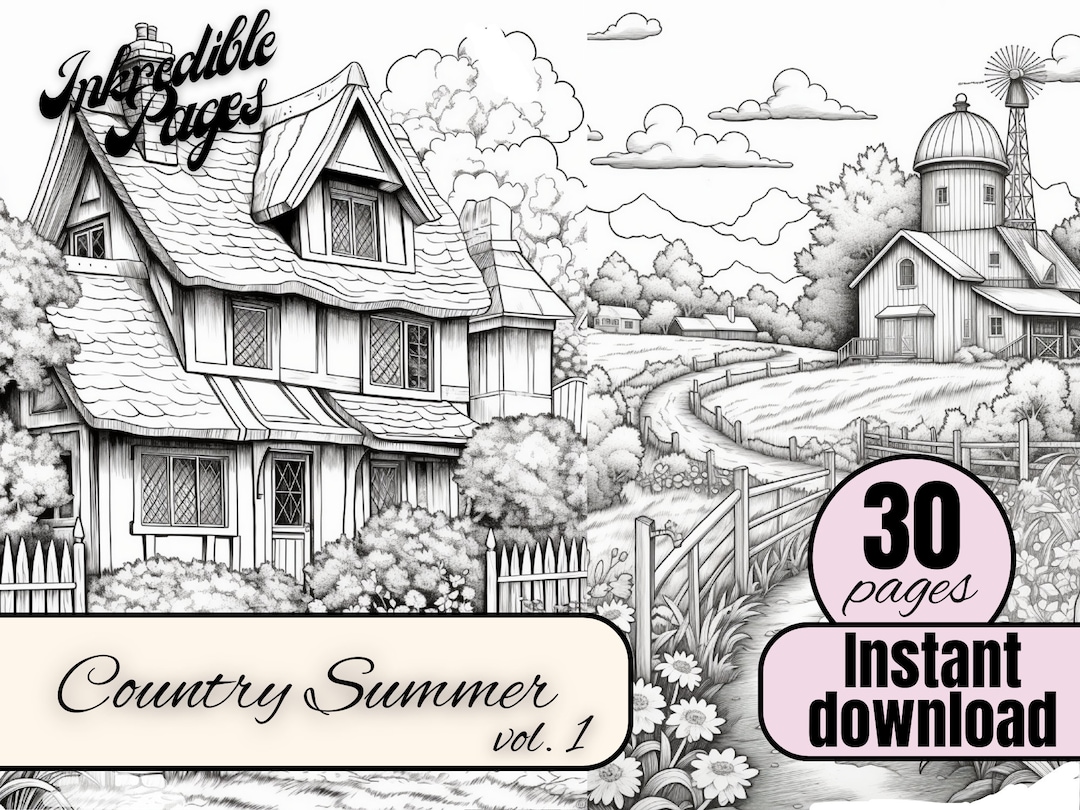 Coloring Pages for Adults Country Summer Adult Coloring Book Printable ...