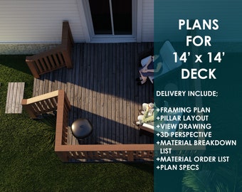 Deck Plans / Drawing Set - 12*12 Deck Drawings / Deck Blueprints / DIY ...