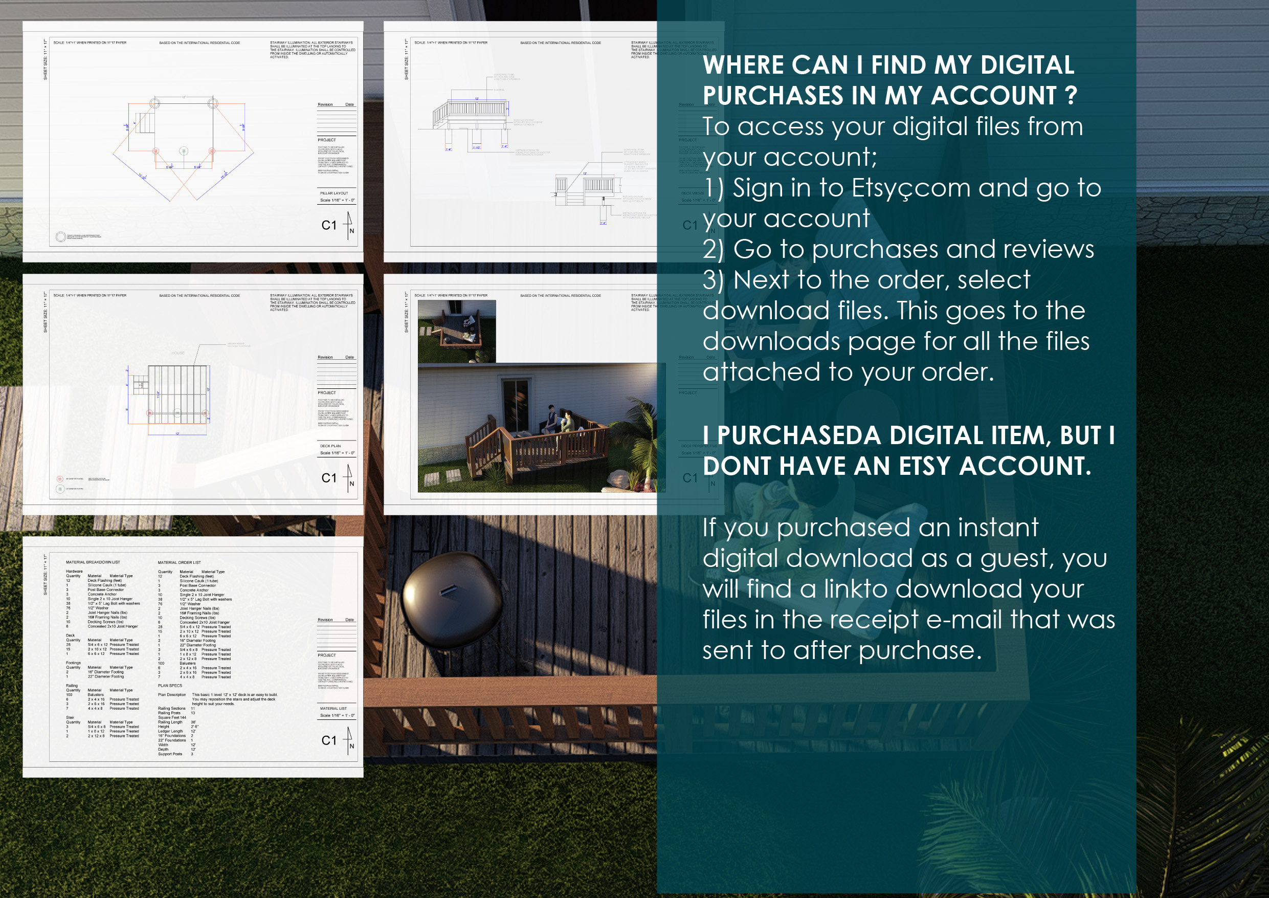Deck Plans / Drawing Set - 12*12 Deck Drawings / Deck Blueprints / DIY ...