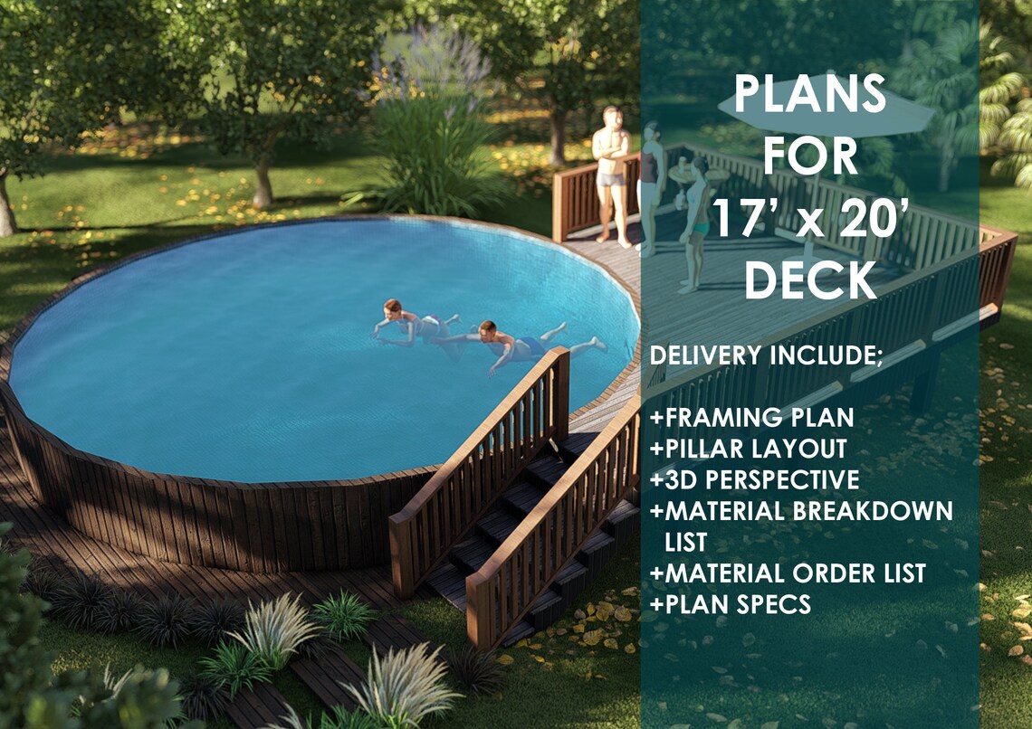 Poolside Paradise: Premium 17'x20' Deck Blueprint for Your Dream 24 ...