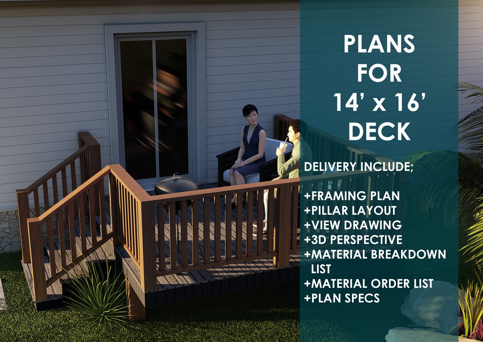Deck Plans / Drawing Set - 14'x16 Deck Drawings / Deck Blueprints / DIY ...