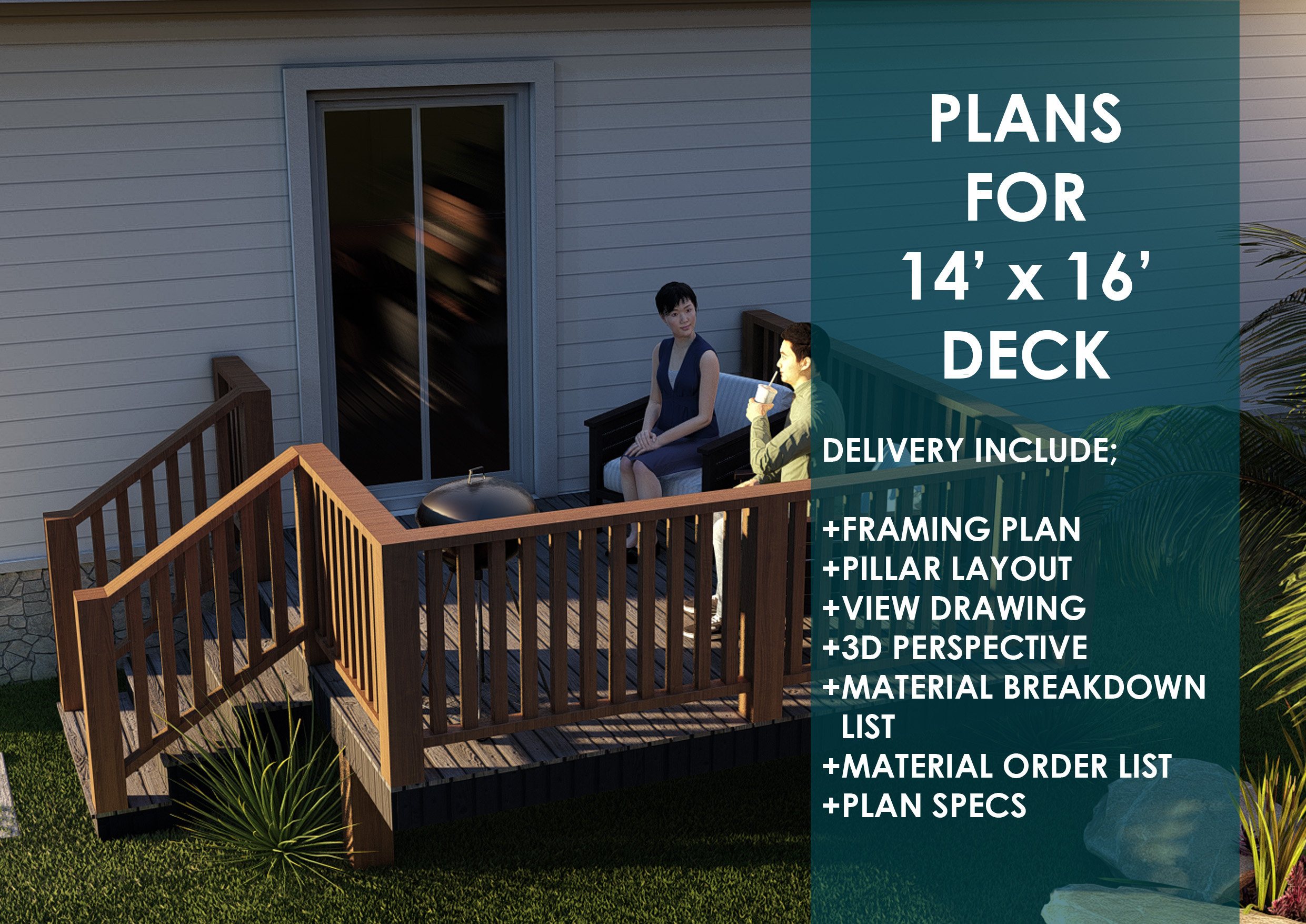 Deck Plans / Drawing Set - 14'x16 Deck Drawings / Deck Blueprints / DIY ...