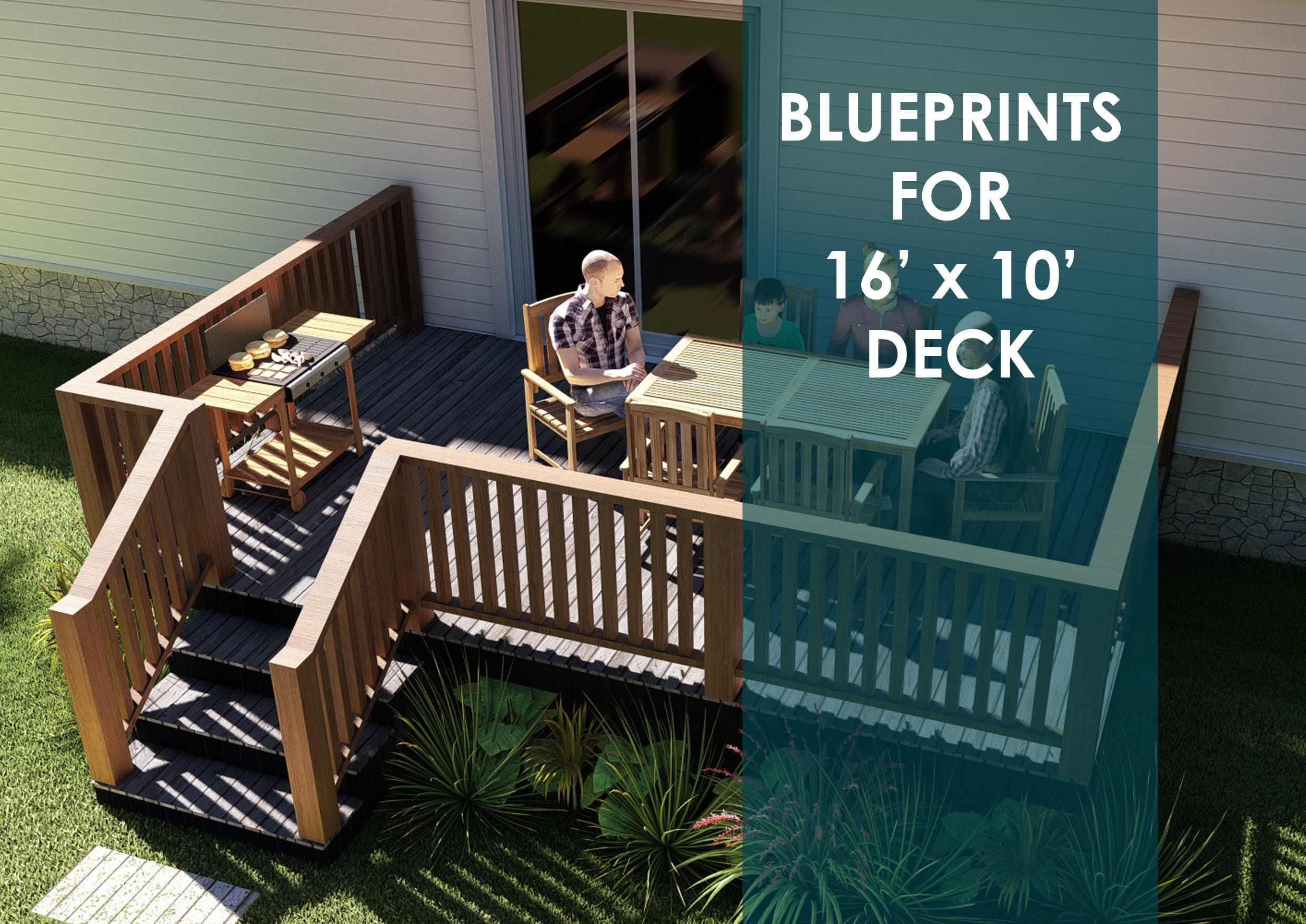 Deck Plans / Drawing Set - 16*10 Deck Drawings / DIY Woodworking Plans ...