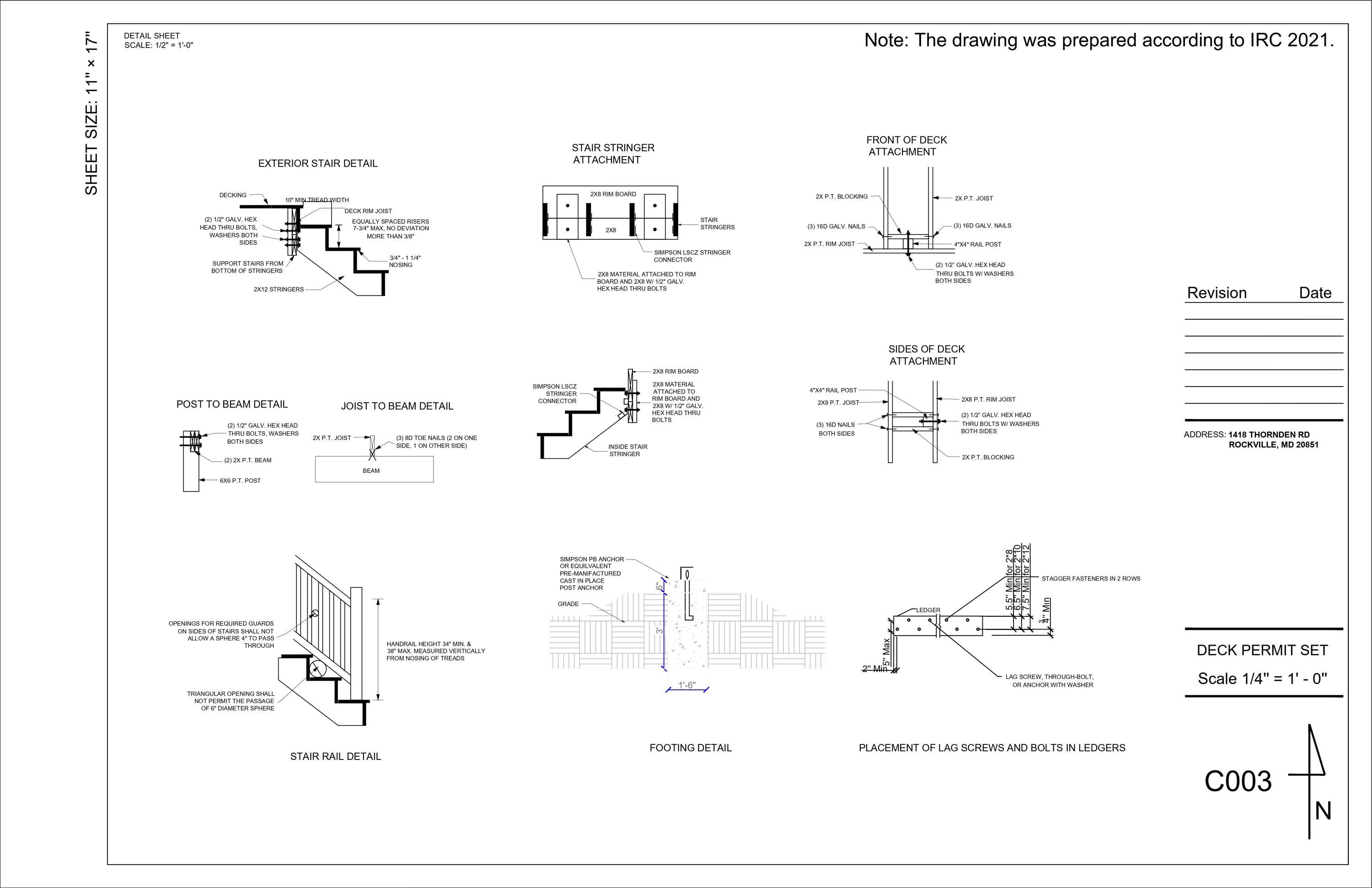 Custom Deck Plans / Deck Permit Set Drawing / Deck Views / Deck ...