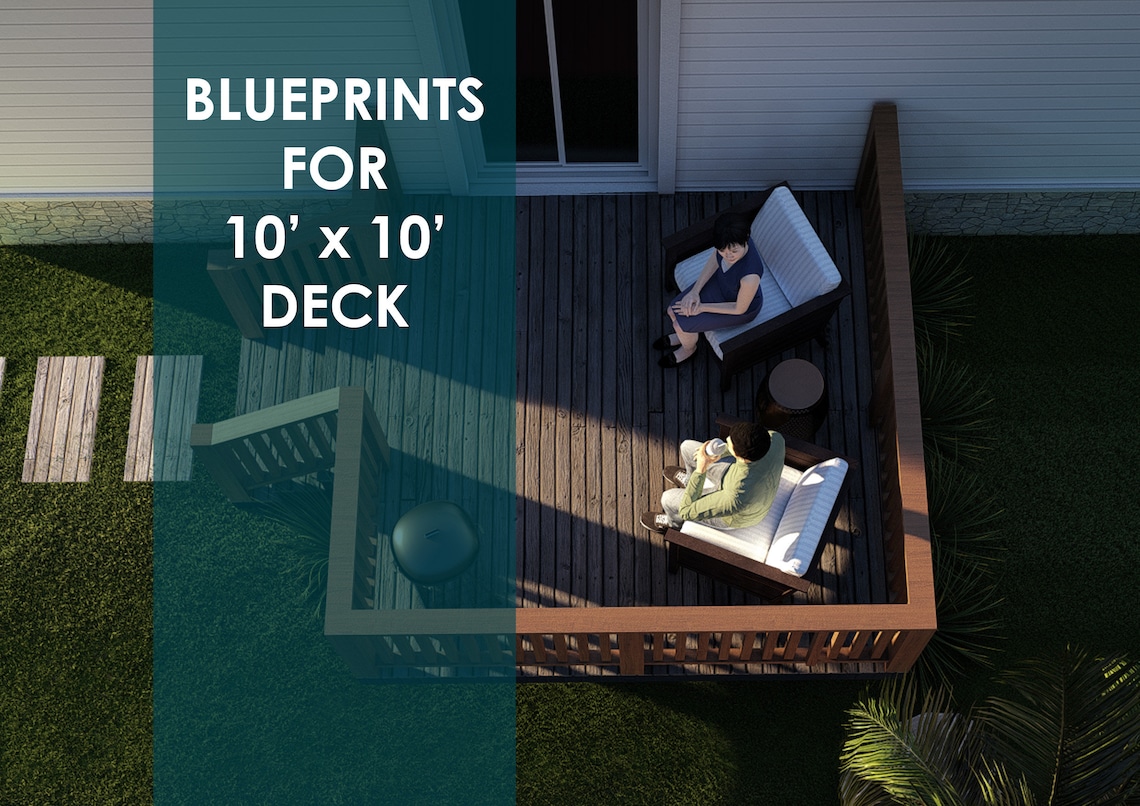 Deck Plans / Drawing Set - 10*10 Deck Drawings / DIY Woodworking Plans ...