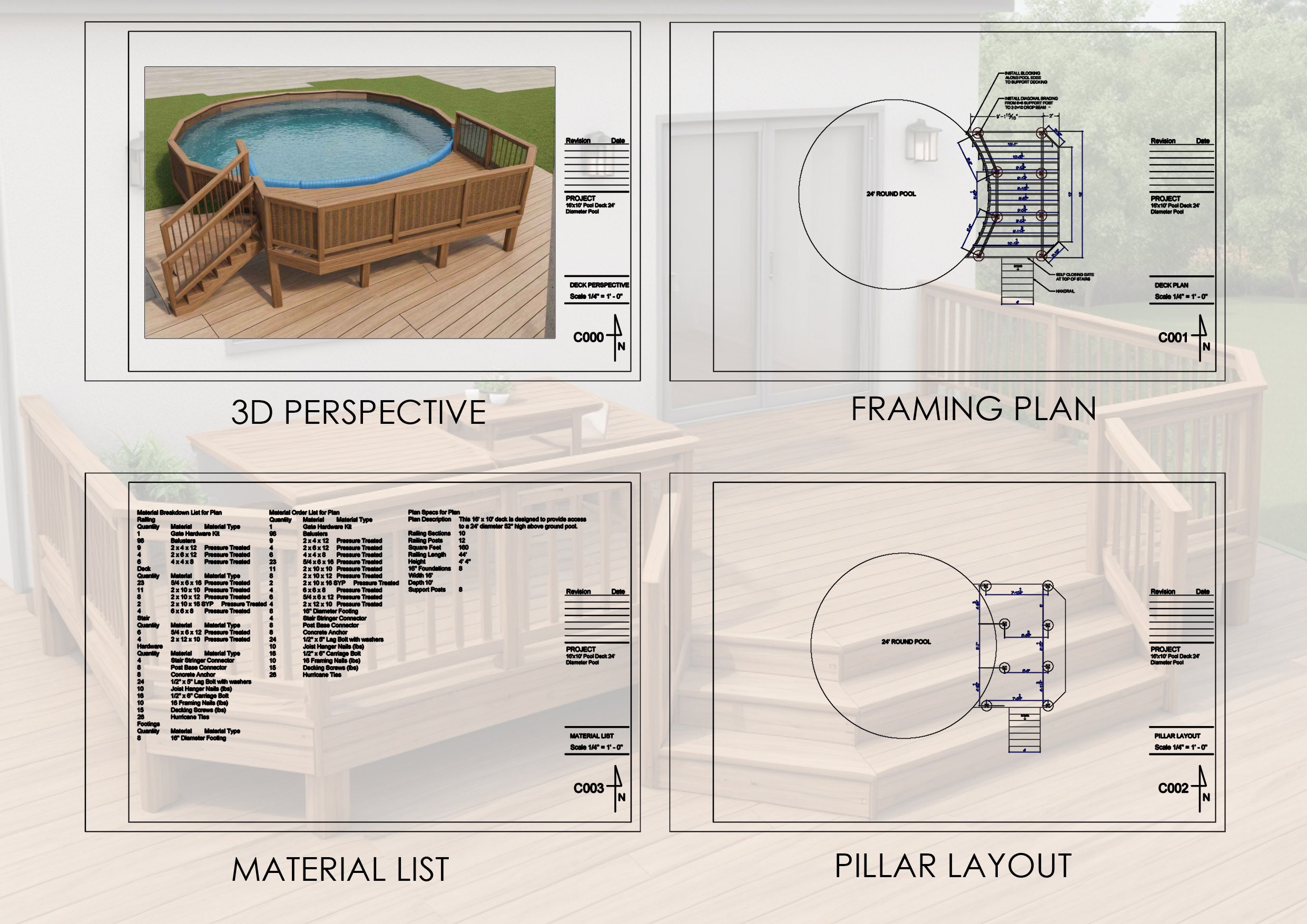 Poolside Paradise: Premium 16'x10' Deck Blueprint for Your Dream 24 ...