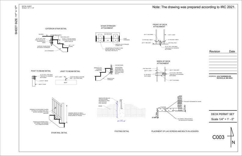 Custom Deck Plan for Permit, up to 100 Sq.ft. / Pdf and Dwg / Code ...