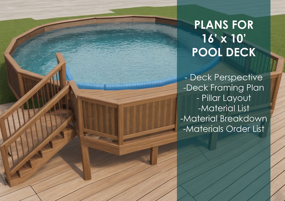Poolside Paradise: Premium 16'x10' Deck Blueprint for Your Dream 24 ...