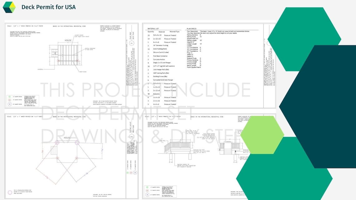 Deck Plans / Drawing Set - 10*10 Deck Drawings / DIY Woodworking Plans ...