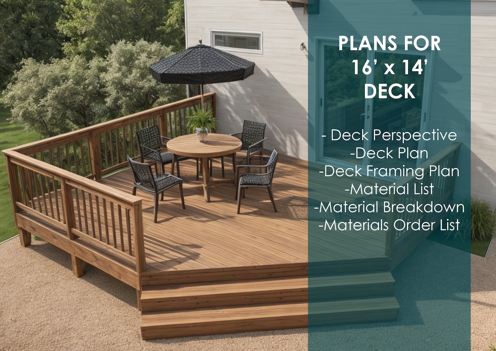 Premium 16'x14' Deck Blueprints, Deck Plans: Expert Designs for Your ...