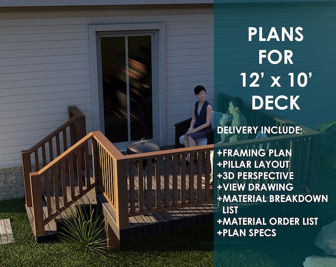 Deck Plans / Drawing Set - 12*10 Deck Drawings / Deck Blueprints / DIY ...