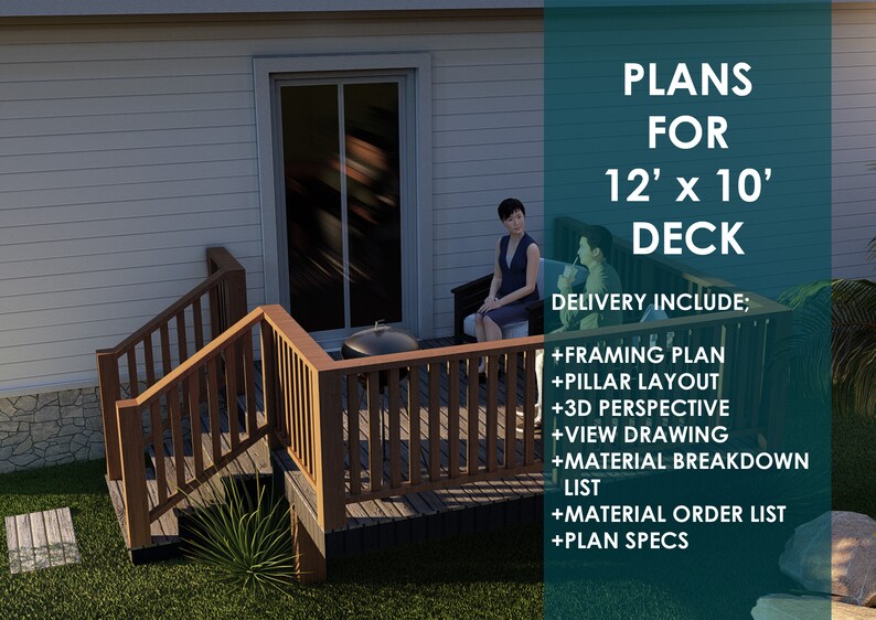 Deck Plans / Drawing Set - 12*10 Deck Drawings / Deck Blueprints / DIY ...