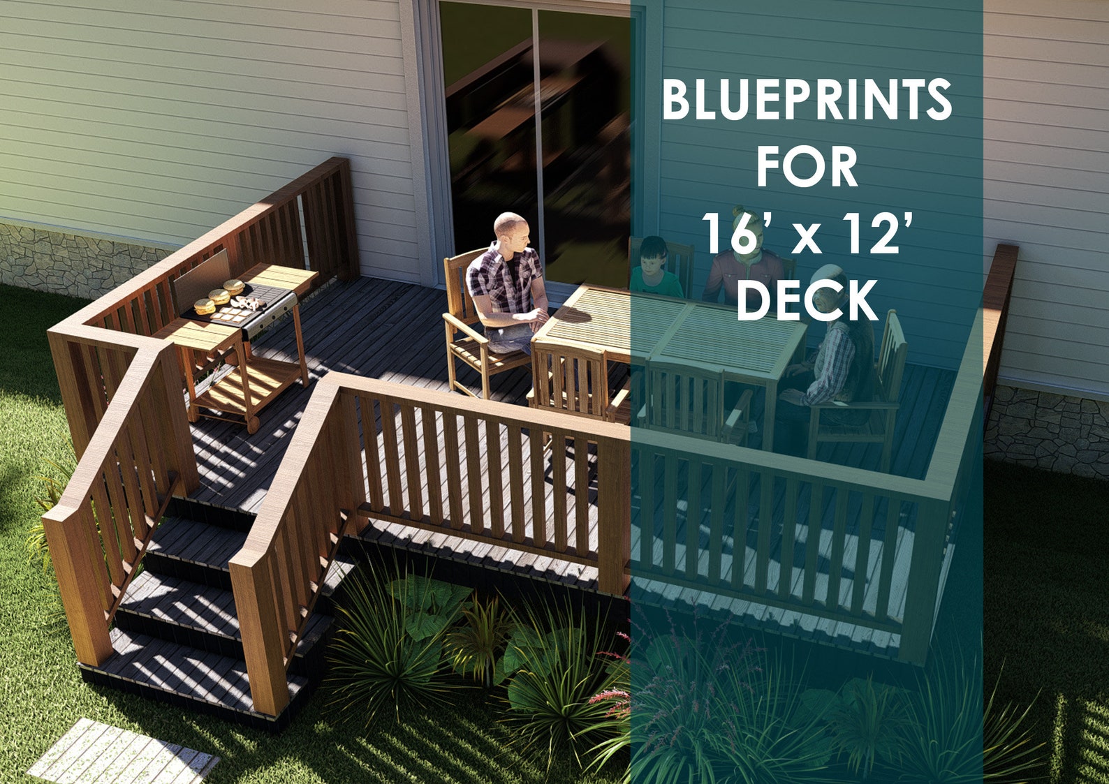 Deck Plans / Drawing Set - 16*12 Deck Drawings / DIY Woodworking Plans ...