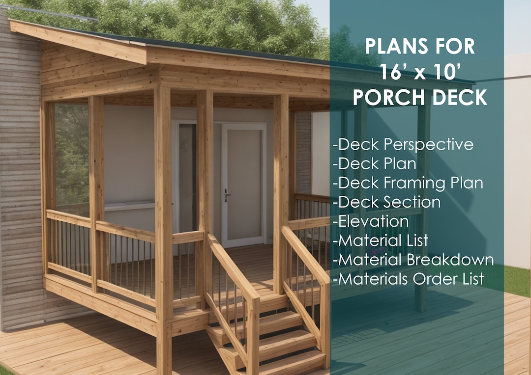 Premium 16'x10' Porch Deck Blueprints, Deck Plans: Expert Designs for Your Dream Outdoor Space ...